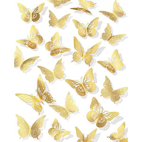 12 Pcs 3D Gold Butterfly Wall Stickers - Elegant Home Decor Set